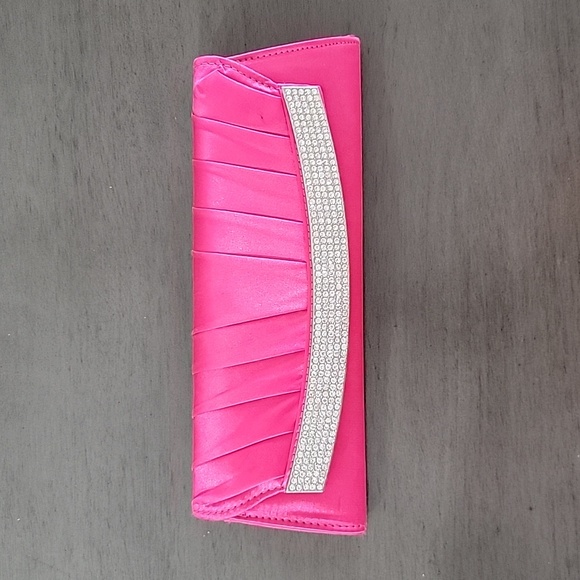 Bags | Hot Pink Satin Clutch With Rhinestone Details | Poshmark